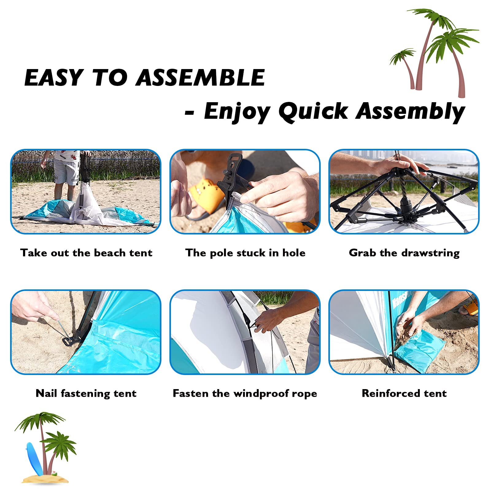 Mansader 2-3 Person Large Instant Pop Up Beach Tent, UV Protection Portable Easy Setup Sun Shade Shelter, Extended Floor with 3 Ventilating Mesh Windows for Outdoor Camping Fishing (Light Blue)