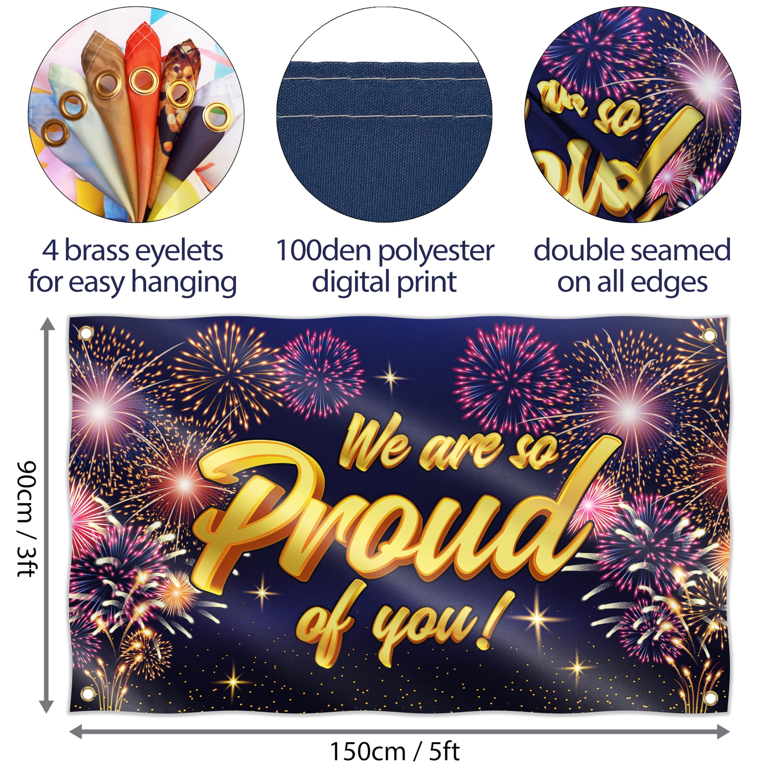 We are so Proud of You Banner - Congratulations Banner - Congratulations Decorations - Congrats Banner - Graduation Banner - Graduation Decorations for Prom - 5ft x 3ft (Blue)