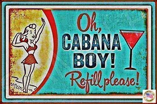 WORLD'S GREATEST SIGNS! 8"x12" All Weather Metal Sign! Tiki Bar Pool Hot Tub Decor (Cabana Boy Retro)