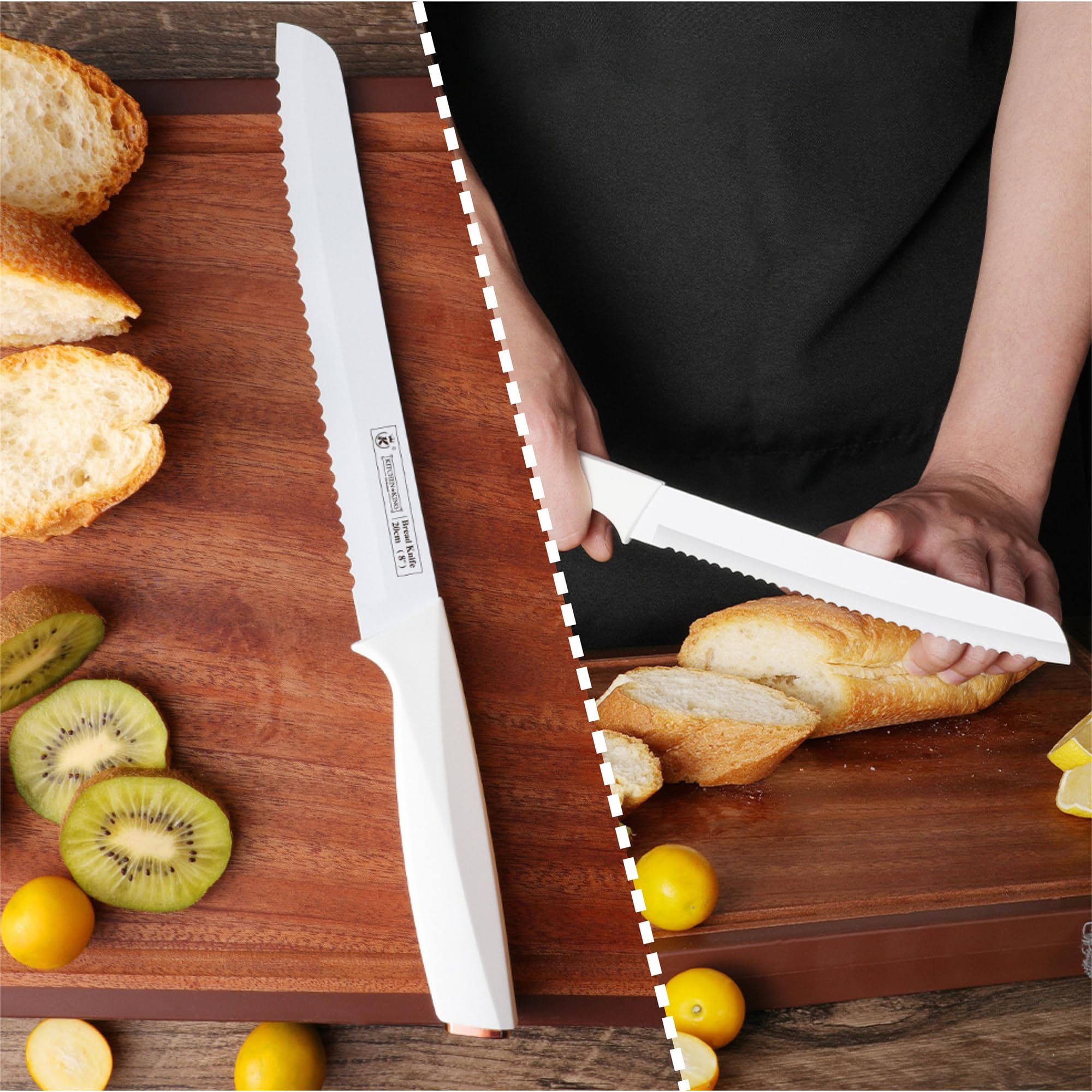 Knife Set,7pcs Kitchen Knives Set With Block & Sharpener Stainless Steel White Acrylic Rotatable Knife Holder,Dishwasher Safe Home Essentials for New