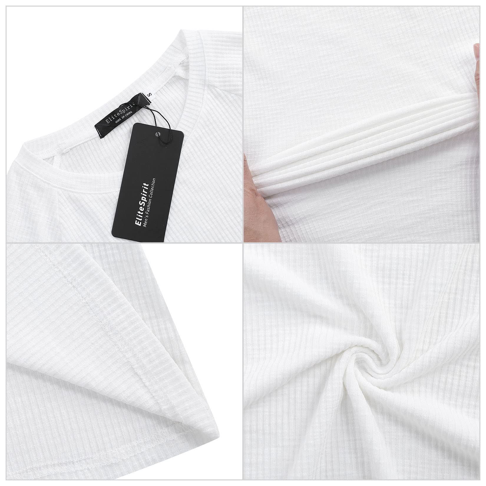 Muscle T Shirts for Men 2 Pack Stretch Long Sleeve Slim Fit Casual Gym Workout Athletic Knit Tee Shirts Black & White XL
