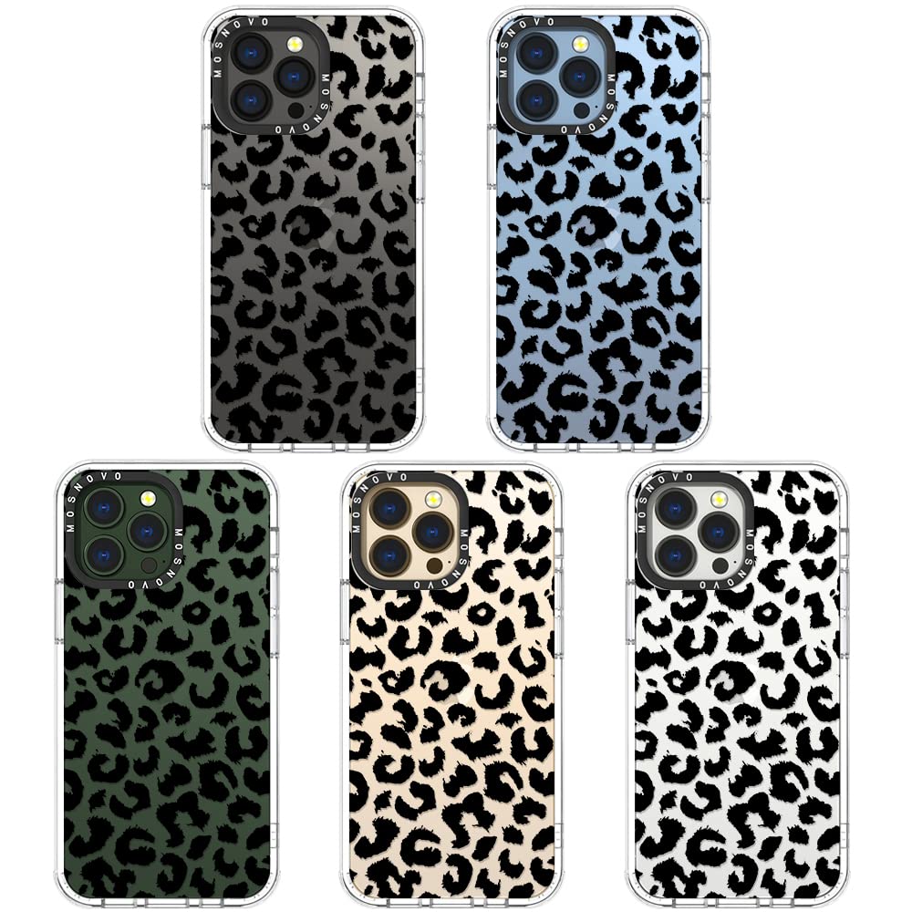 MOSNOVO for iPhone 13 Pro Case, [Buffertech 6.6 ft Drop Impact] [Anti Peel Off] Clear Shockproof TPU Protective Bumper Phone Cases Cover with Black Leopard Print Design for iPhone 13 Pro