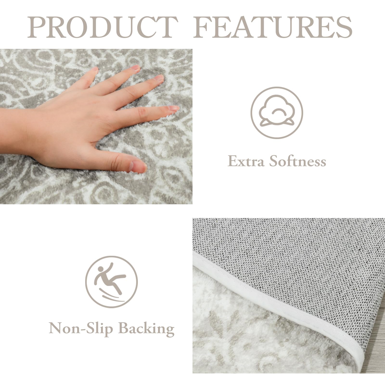 Lahome Medallion Round Rug 4ft, Washable Round Area Rug for Entryway, Non Slip Circle Bathroom Rug Ultra-Thin Door Mat, Gray Accent Throw Small Round Rugs for Office Bedroom Laundry Room