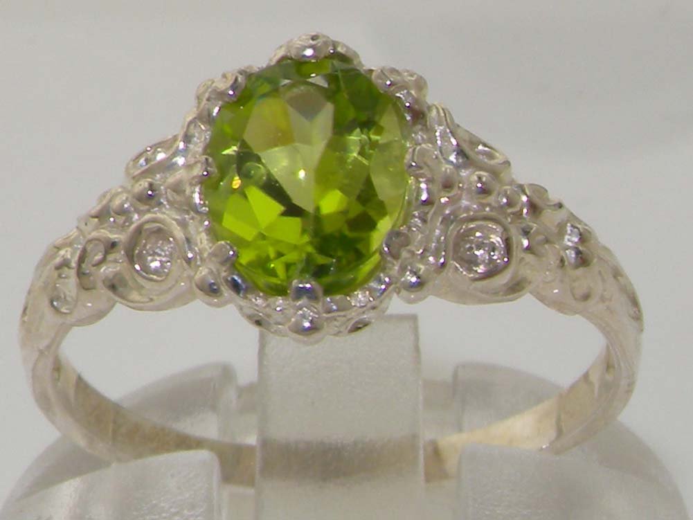 LetsBuyGold 925 Sterling Silver Real Genuine Peridot Womens Band Ring - Size 12
