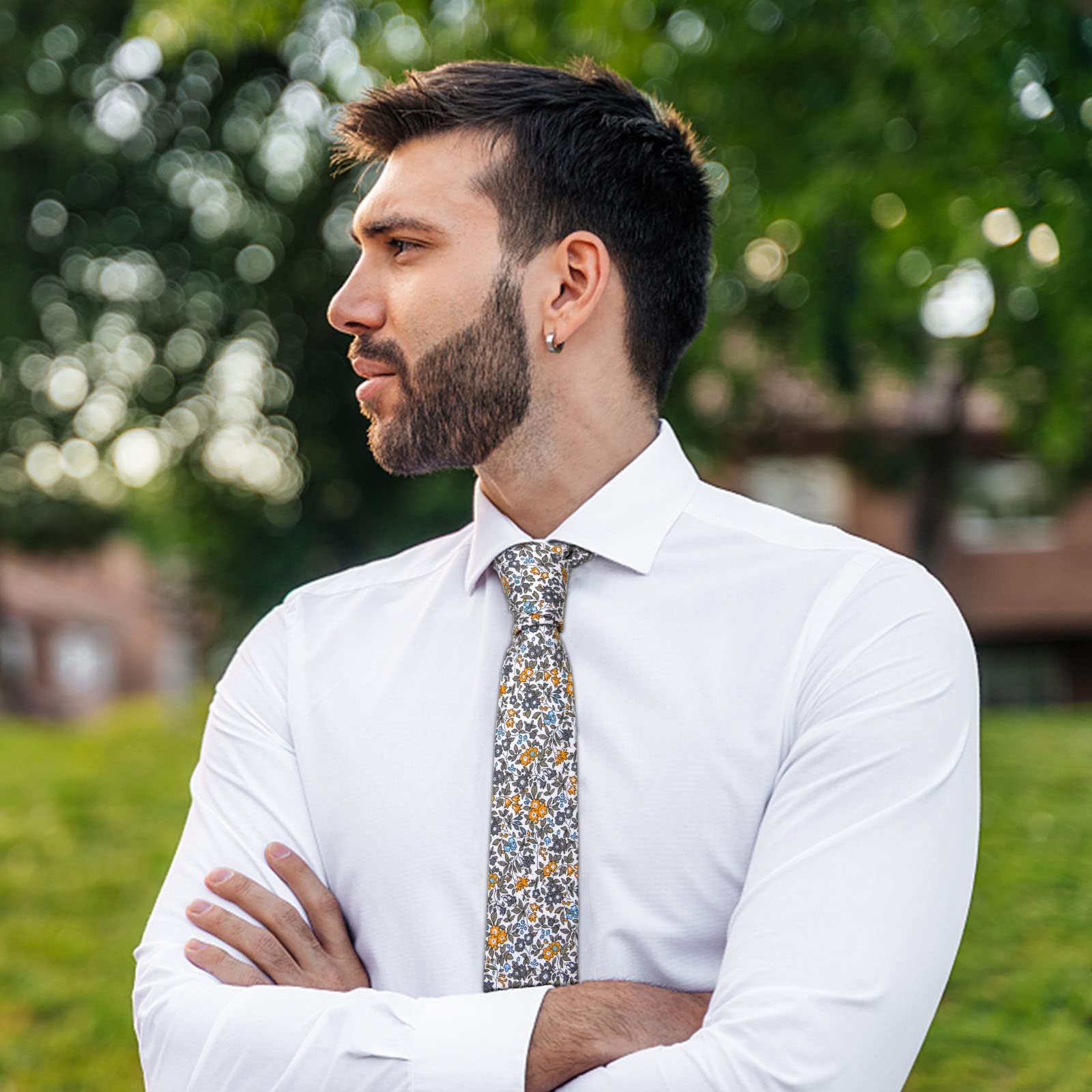 Mantieqingway Men Skinny Tie Cotton Floral Tie 2.56'' Slim Necktie for Wedding Groomsmen Neck Tie