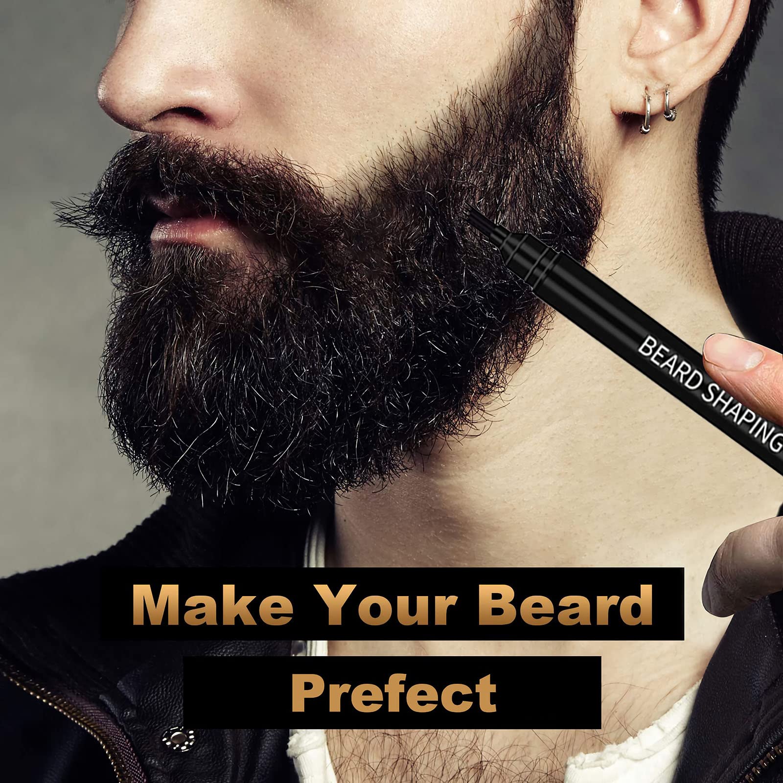 SUMEITANG Beard Pen Filler for Men, with 4 Tip Beard Filling Pen, Beard Dye and Brush for Man Creates Natural Looking Beard, Moustache and Eyebrows, Waterproof and Longlasting Beard Pencil Kit-Black