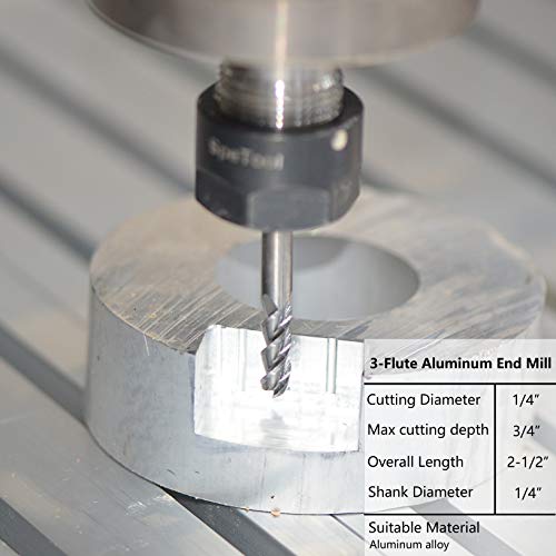 SpeTool 1/4 End Mill for Aluminum 3 Flutes CNC Spiral Router Bit for Aluminum Cut Non-Ferrous Metal Upcut 2.5 inches Long 5 Pieces