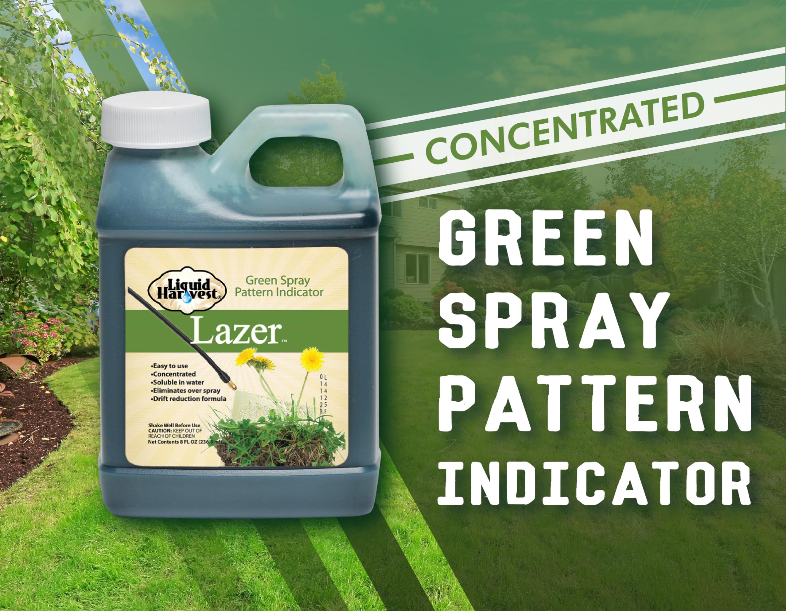 Liquid Harvest Lazer Green Concentrated Spray Pattern Indicator - 8 Ounces - Perfect Weed Spray Dye, Herbicide Dye, Fertilizer Marking Dye, Turf Marker and Herbicide Marker