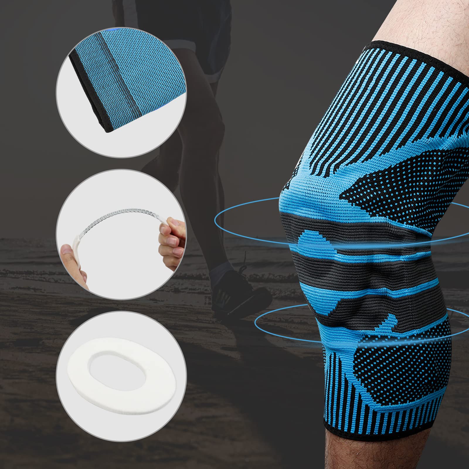 Professional Knee Brace, Knee Compression Sleeve with Silicone Patella Gel Pad Dual Side Spring Metal Stabilizers, Knee Support Bandage for Pain Relief, Medical Knee Pad for Running, Workout,
