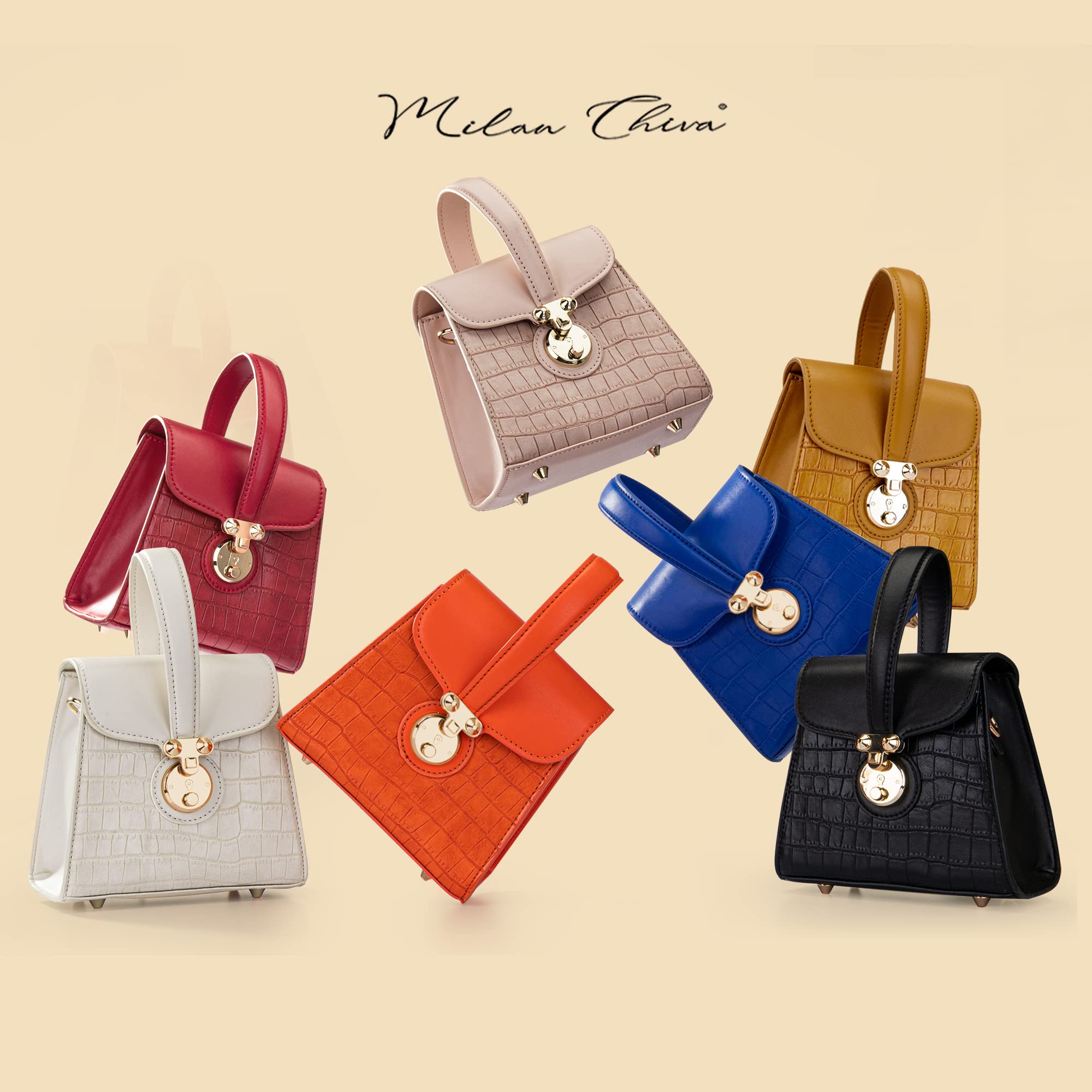 Milan Chiva Top Handle Purse Crocodile Crossbody Bag for Women Trendy Cute Shoulder Handbag with Chain Strap MC-1011RD, Red