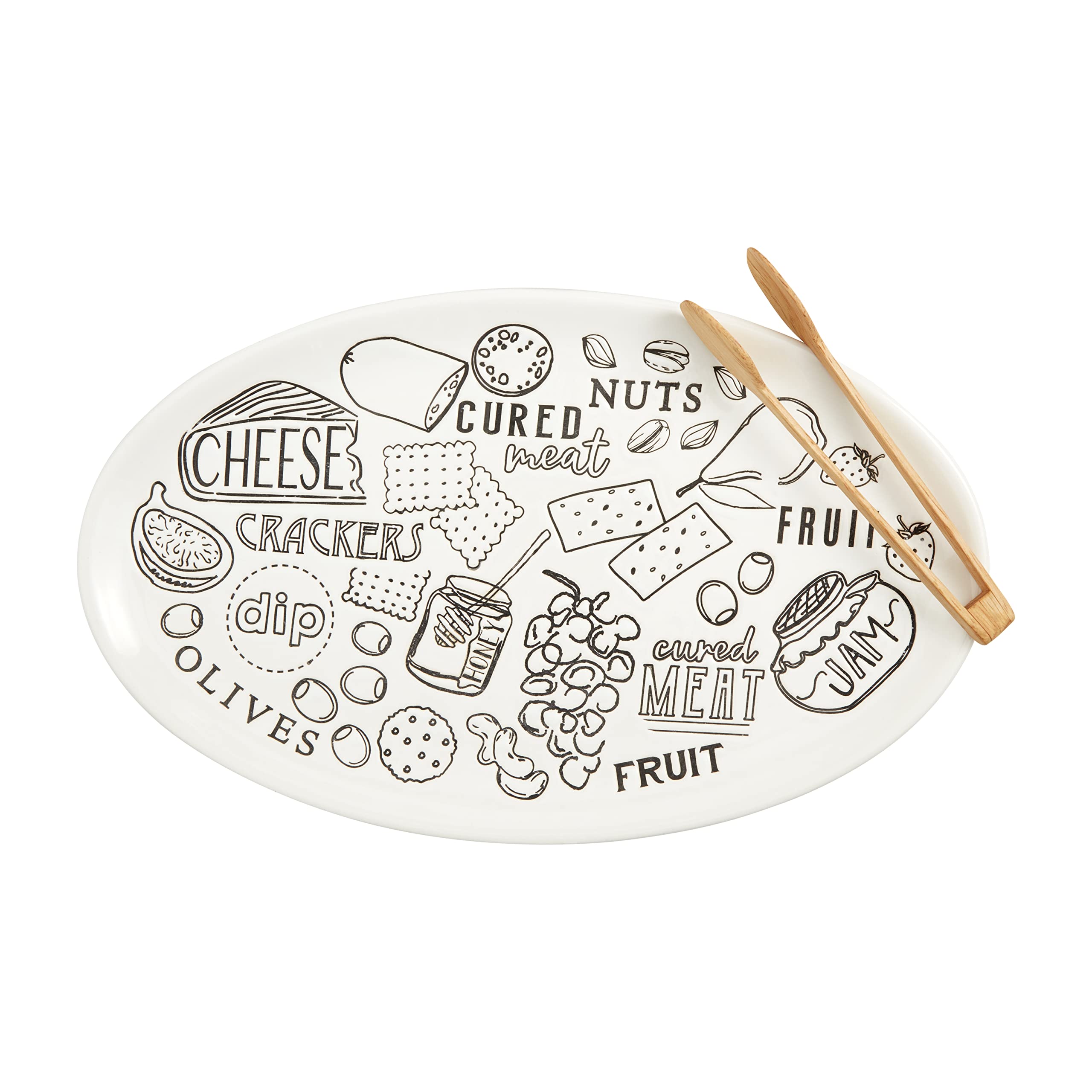 Mud Pie Charcuterie Platter Set, White, 8.5" x 14"