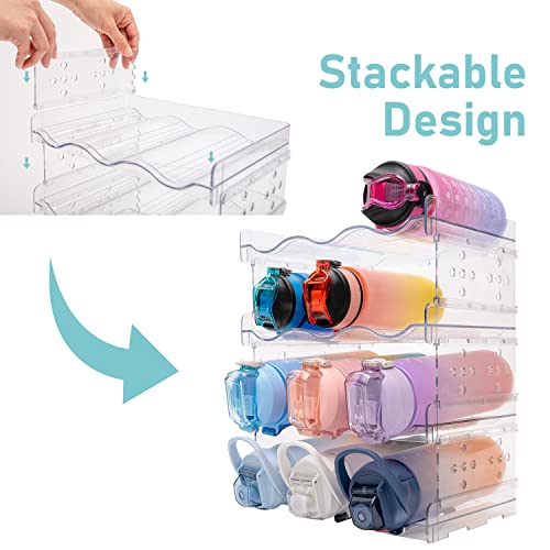 Meegoo Water Bottle Organizer, Stackable Bottle Storage Rack, Water Bottle Holder for Cabinets and Kitchen Countertops, 4 Pack Plastic Wine Rack/Drink Bottle Holder