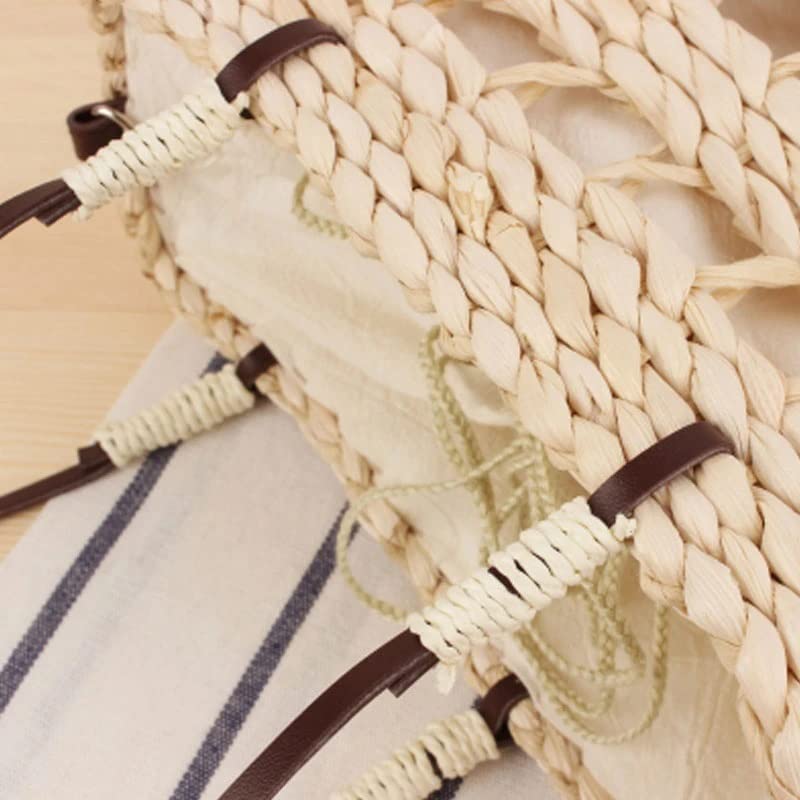 TJLSS Bag Women Hand-Woven Handbag Square Bag Rattan Bag Big Capacity Drawstring Casual Beach Shoulder Crossbody (Color : D, Size : 1)