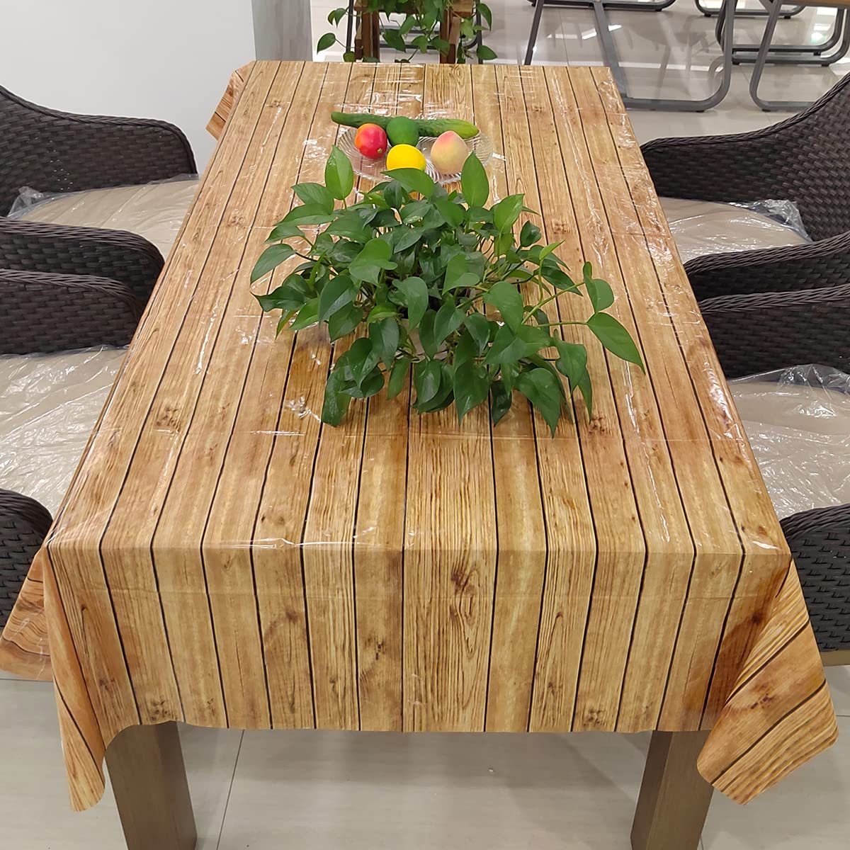 KYMY 3 Pcs Wood Grain Plastic Tablecloths with 51X87 inch,Disposable Plastic Wooden Print Tablecovers,Rectangular Table Covers for Kitchen Dining Room,Picnic,BBQ Party Decoration (51X87 inch)