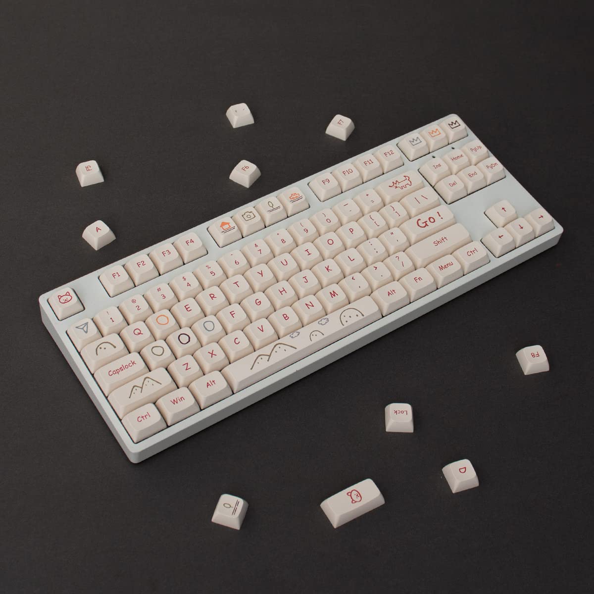 Sumgsn Keycaps 131 Keys XDA Profile PBT DYE-SUB Graffiti Cartoon Theme ANSI Layout with 6.25u Space Bar 1.75u/2u Shift Keycap Mechanical Keyboard
