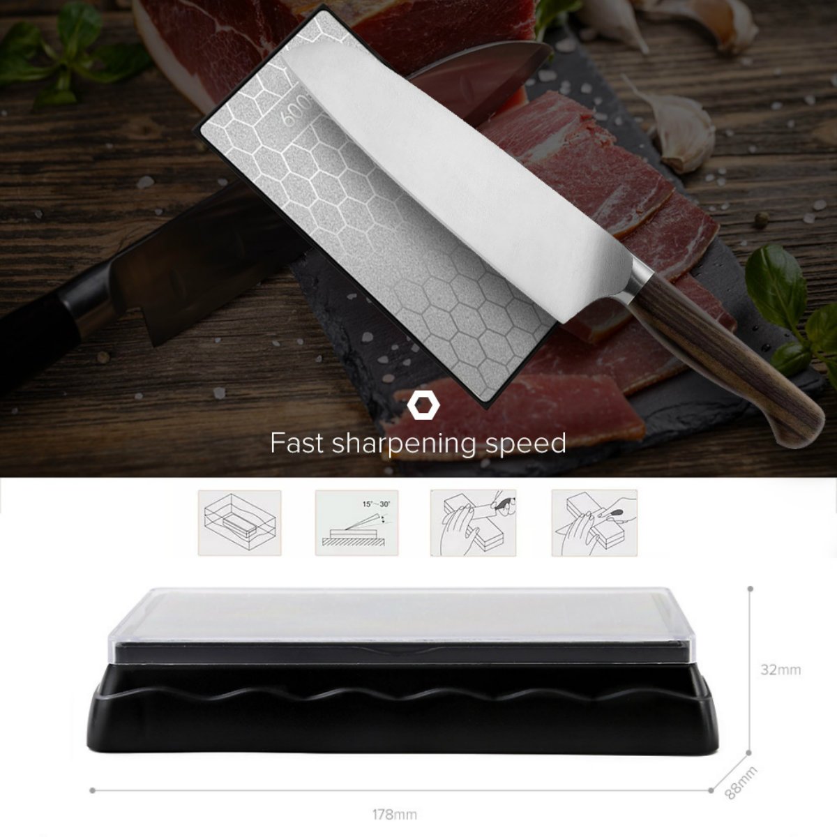 Knife Sharpening Stone, Diamond Coated Whetstone Sharpener 2 Side Grit Polishing & Honing Stone With Nonslip Base Holder for Knives Scissors Chisels Garden Kitchen Tools 400/1000 grit