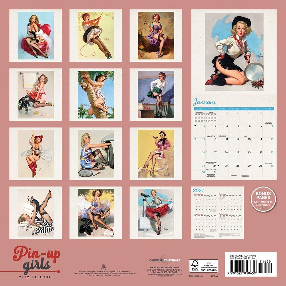 Pin Up Calendar 2022 Pin Up Girls WALL CALENDAR, 12 inch x 12 inch