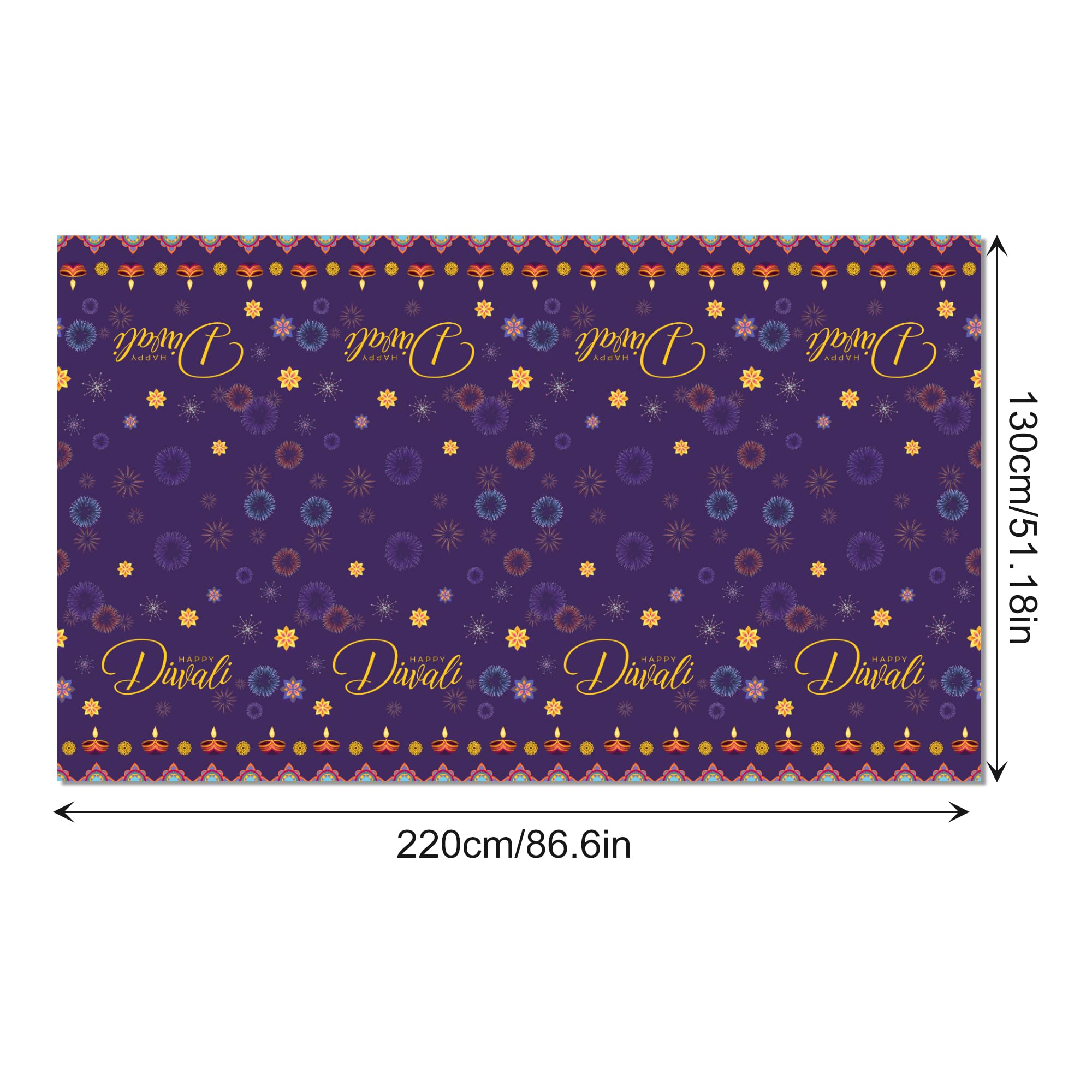 KYMY 3pcs Happy Diwali Table Covers with 86.6" X51.18", India Festival of Lighting Tablecloths, Rectangle Plastic Diwali Tablecovers for India Festival Deepawali Party Kitchen Dining Decoration