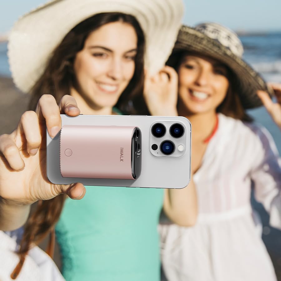 iWALK Magnetic Portable Charger, Small 9000mAh Wireless Power Bank with 18W USB-C Fast Charging Battery Pack Compatible with iPhone 15/14/14 Pro Max/ 13/13 Pro/13 Pro Max /12/12 Pro Max,Pink