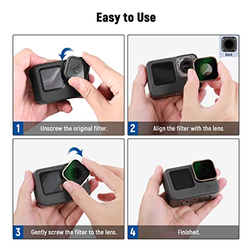 NEEWER ND Filter Set Compatible with GoPro Hero 12 11 10 9 Black, 6 Pack (CPL/ND8/ND16/ND32/ND64/ND1000) Hero 9 10 11 Action Camera Accessory Neutral Density Polarizer Lens Filter (Gold Frame)