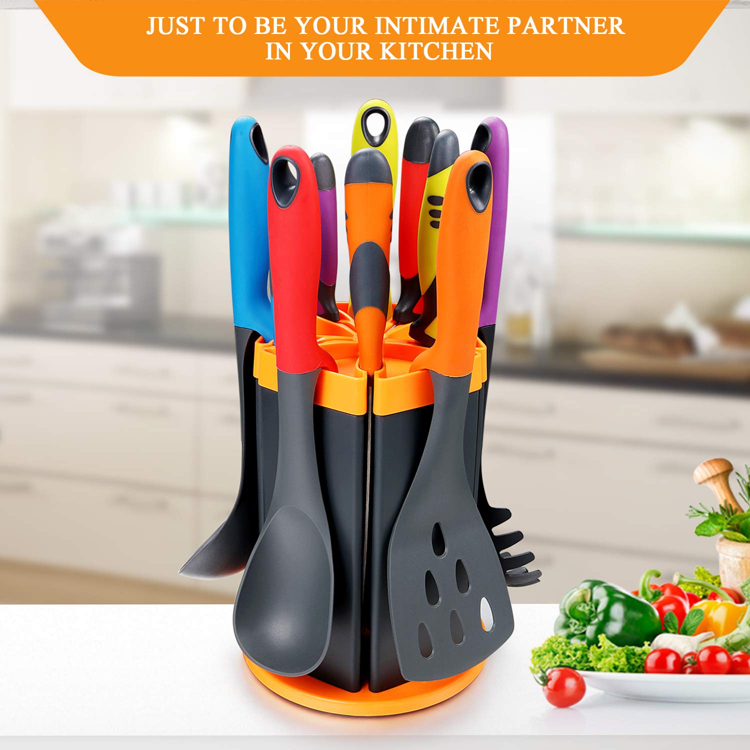Kitchen Utensil Set - 10 PCS Silicone Kitchen Cooking Utensils Set - Rose Gold Stainless Steel Handle Kitchen Gadgets Set for Nonstick Cookware - BPA Free-Kitchen Tool Set With Holder (11pcs)