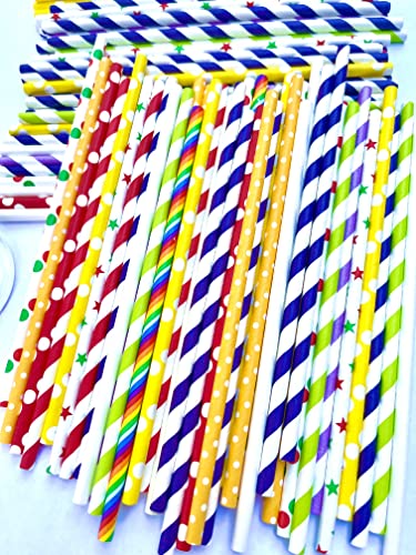 Recyclable paper straws, 100 Pcs, Birthday Parties, Art and craft projects, beautiful colors, durable, 6mm x 195 mm