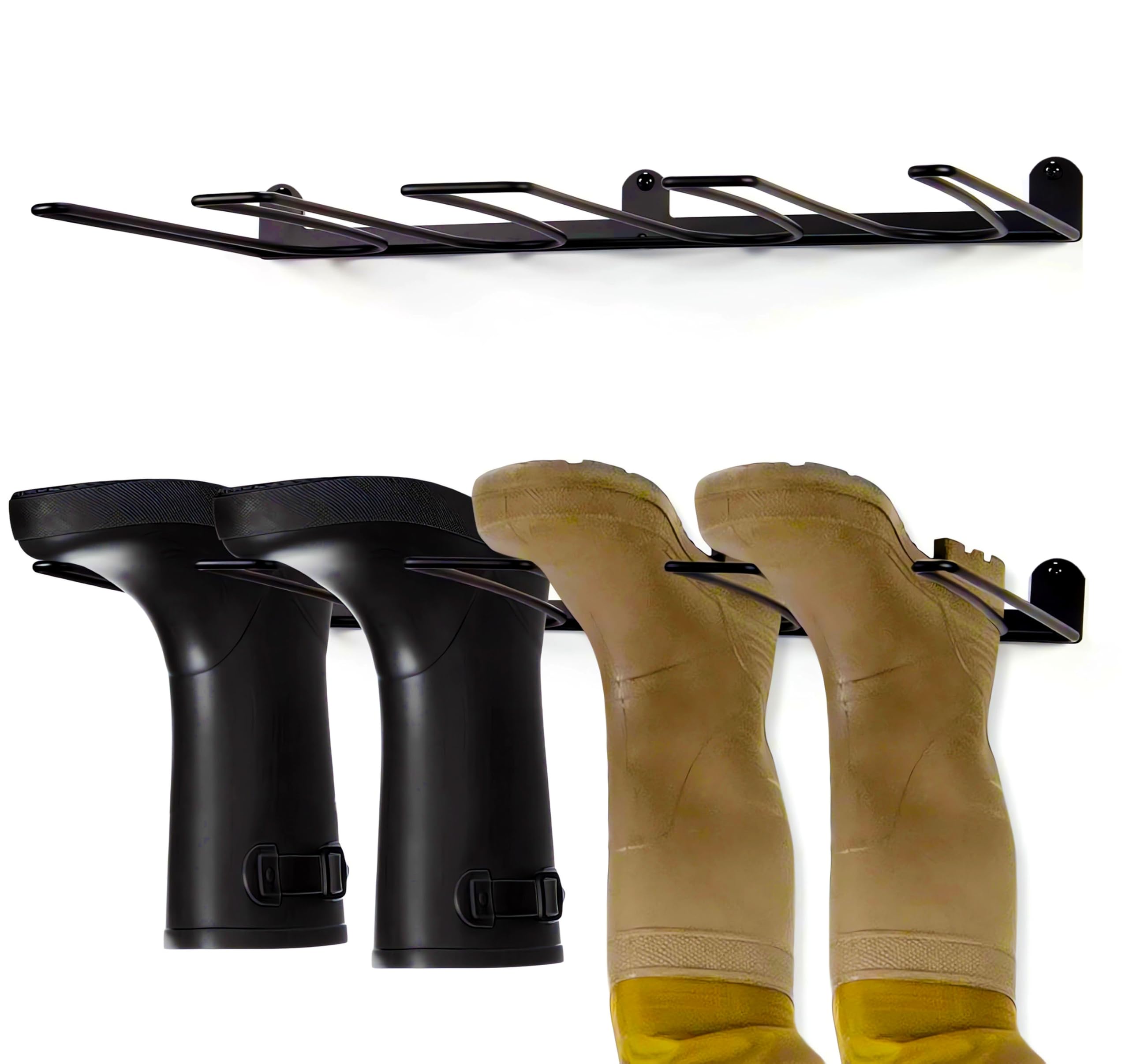Wader Hangers - 2Pack Boot Rack Mount Boot Hangers - Holds 4 Pair Cowboy Boot Rack Metal Wire Boot Holder for Wall Sturdy Alloy Steel Rust Resistant Boot Organizer for Mudroom Entryway Garage
