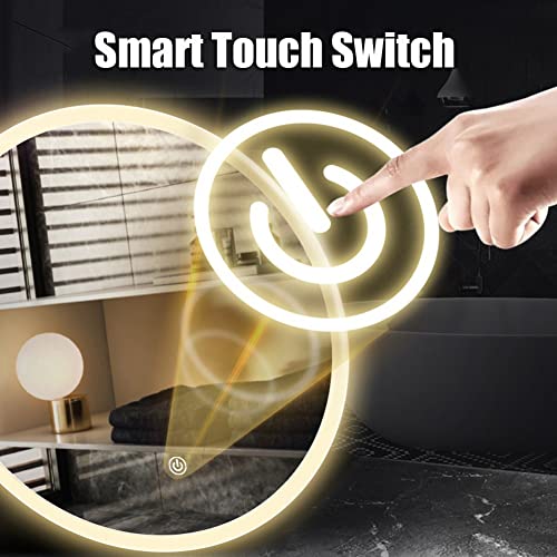 Modern Round Mirror with LED Lights 400mm 500mm 600mm LED Illuminated Bathroom Mirror, Wall Mounted Backlit Vanity Mirror, Smart Touch Switch Makeup Mirror, IP44 (Size : White light-800x800mm Mirror