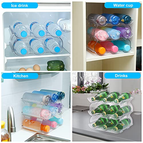 MEHUKOJ Stackable Water Bottle Organizer for Cabinet Kitchen Pantry Organization and Storage Cabinet Organizer - Plastic Wine Racks Fridge Organizer Cup Bottle Holder (3 Pack, 9 Bottles)