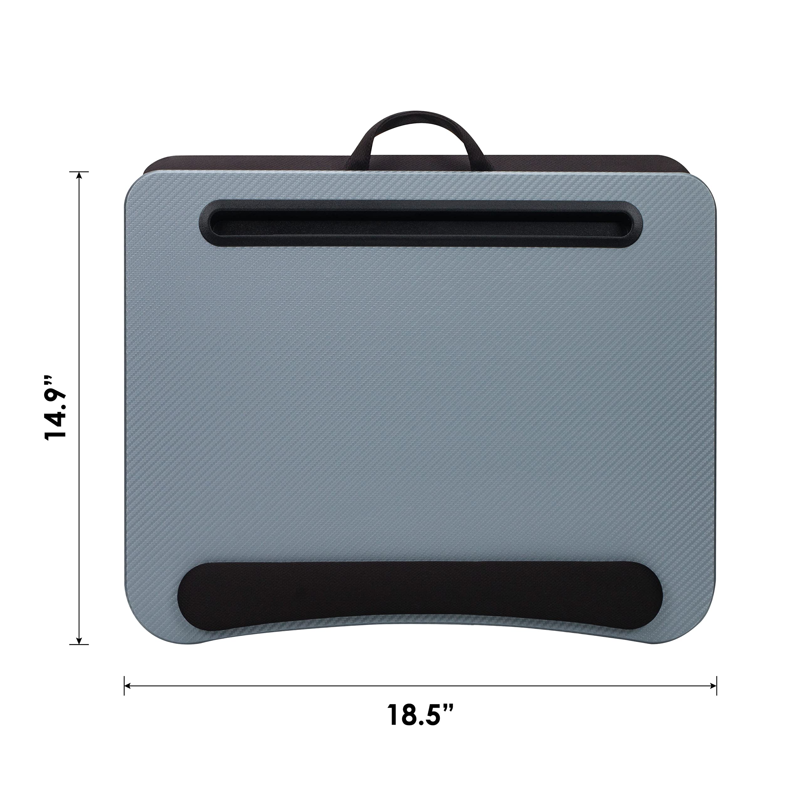 LAPGEAR Memory Foam Lap Desk with Wrist Rest and Media Slot - Large - Silver Carbon - Fits up to 17.3 Inch Laptops and Most Tablets - Style No. 91365