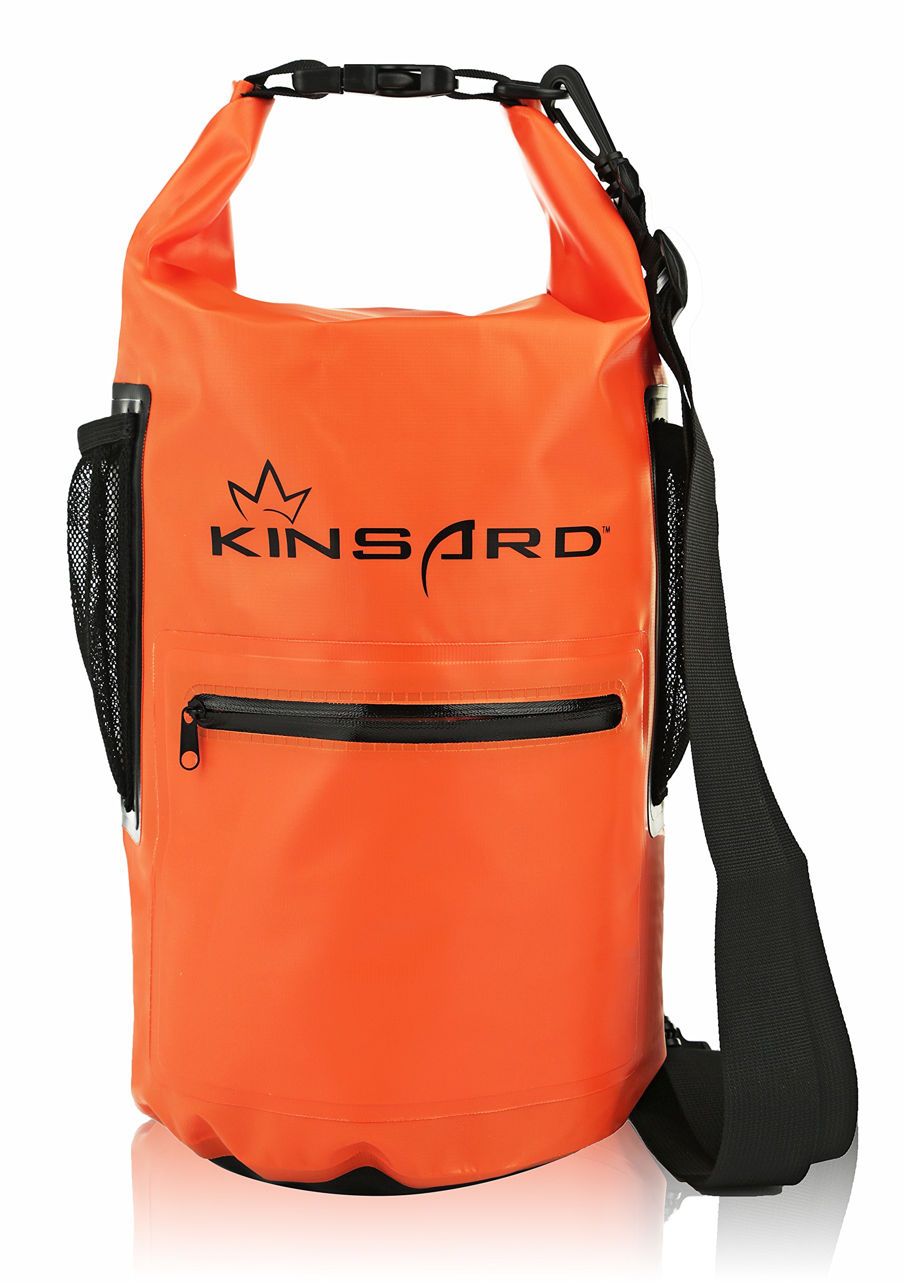 Kinsard Waterproof Dry Bags, Roll Top Sack, With Zipper, Side Pockets, and Adjustable Straps-Protects Valueables and All Gear, For Kayaking, Boating, Beach, Hiking, 10 Liter Dry Bag(Orange)