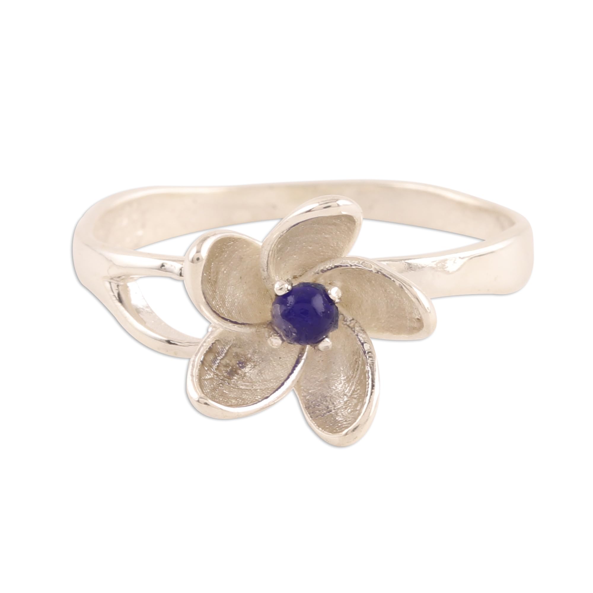 NOVICA Artisan handmade lapis lazuli cocktail ring floral from india sterling silver birthstone gemstone [Ring front 0.4 in L x 0.6 in W x 0.2 in H Band width 2 mm W] ' lapis flower'