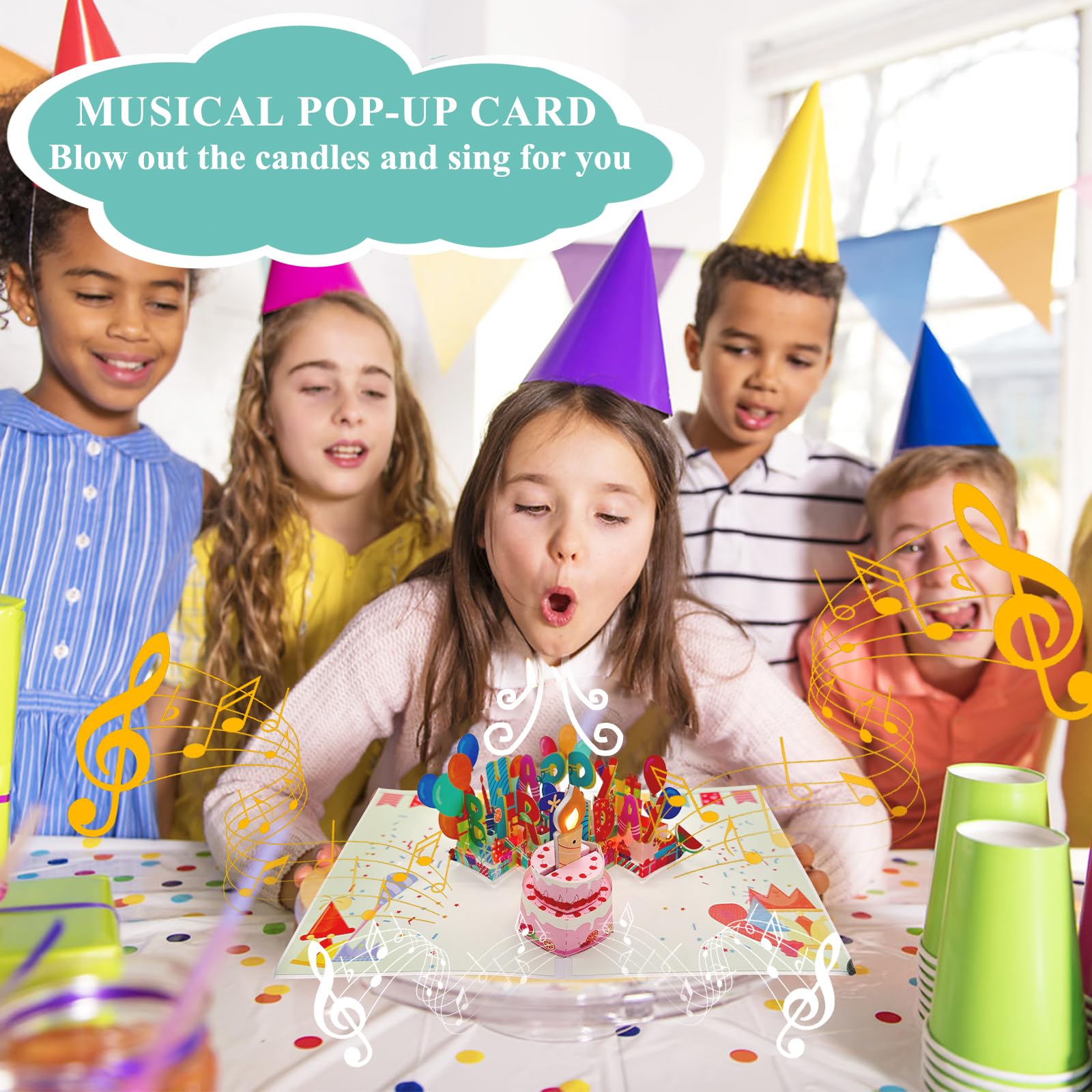 YIXIN - Personalized 3D Pop-Up Birthday Card with LED Lights and Music, Includes Envelope