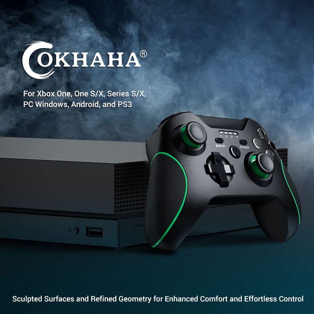 OKHAHA Controller for Xbox One Controller Wireless for Xbox Series S Controller for Xbox Series X Controller for Xbox 1 Controller Wireless (S/X) Black/Green for PS3/PC, 2.4 GHz, Double Shock