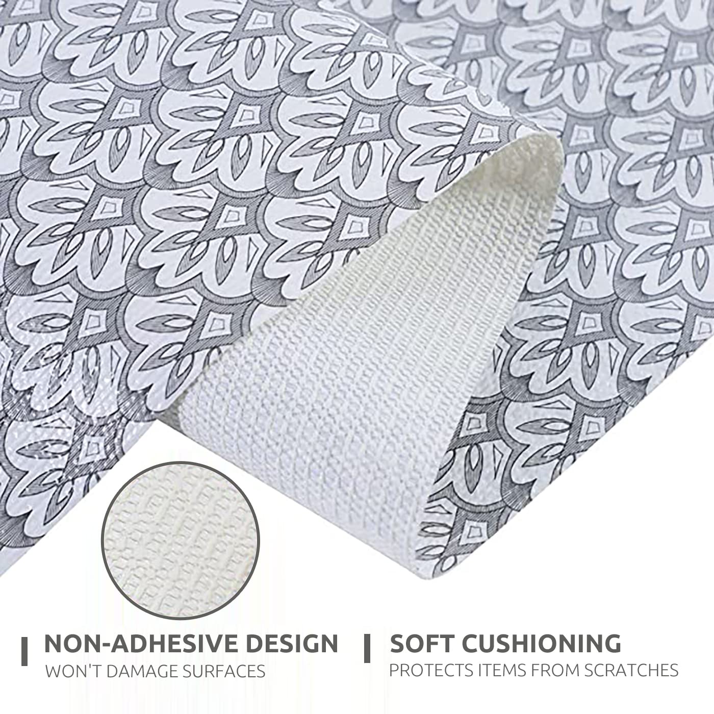 Modmate Shelf Liner,Grip Kitchen Drawer Liners, 18 Inch x 24 FT Design Cabinet Liners for Shelves, Easy to Install Non Adhesive Bathroom Drawer Liner,Non Slip Pantry Shelf Liners (Grey Floral)