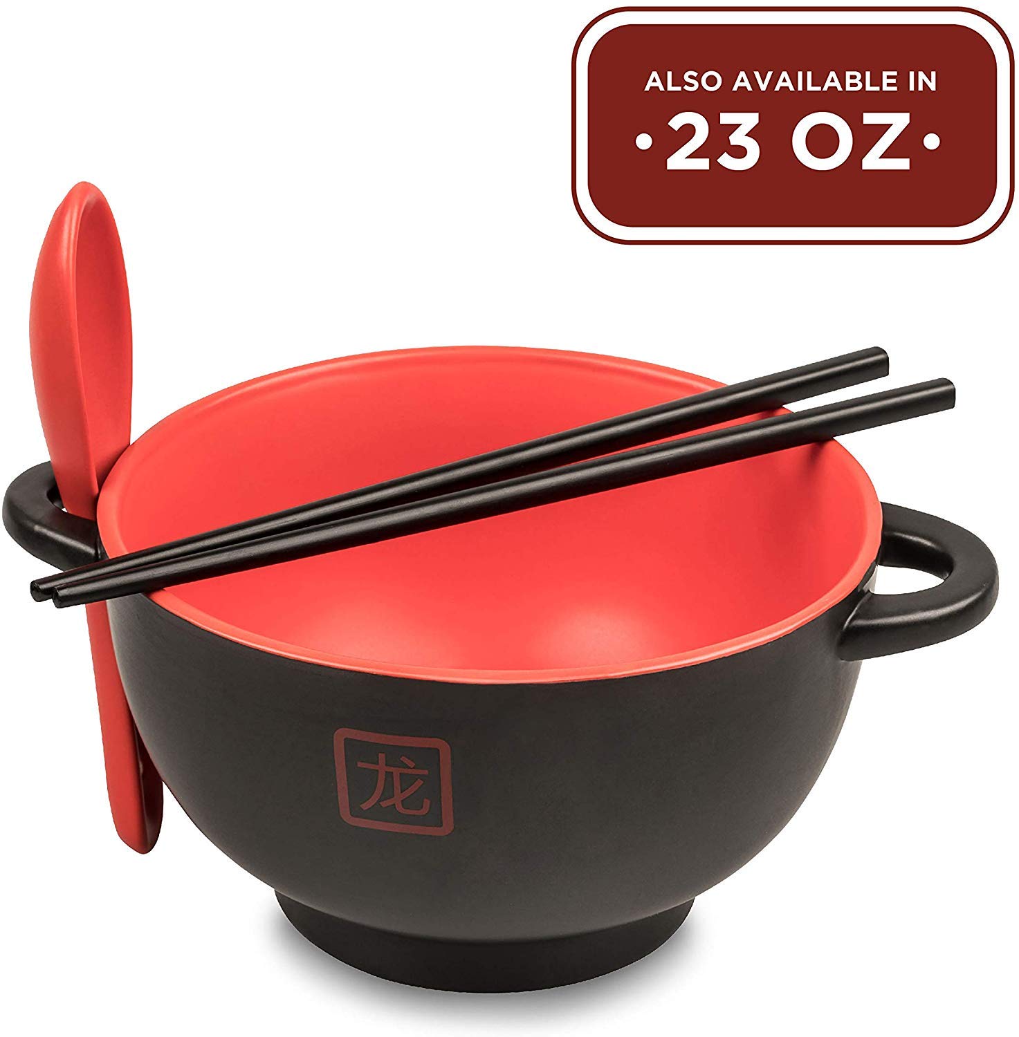 Red Dragon Large Ramen Bowl Set with Chopsticks & Soup Spoon - Microwavable & Durable Ceramic Ramen Bowl and Spoon Set for Noodles, Pho Bowls, Soup, Ramen, Udon, Miso, Thai, Curry & Soba (23 Ounce)