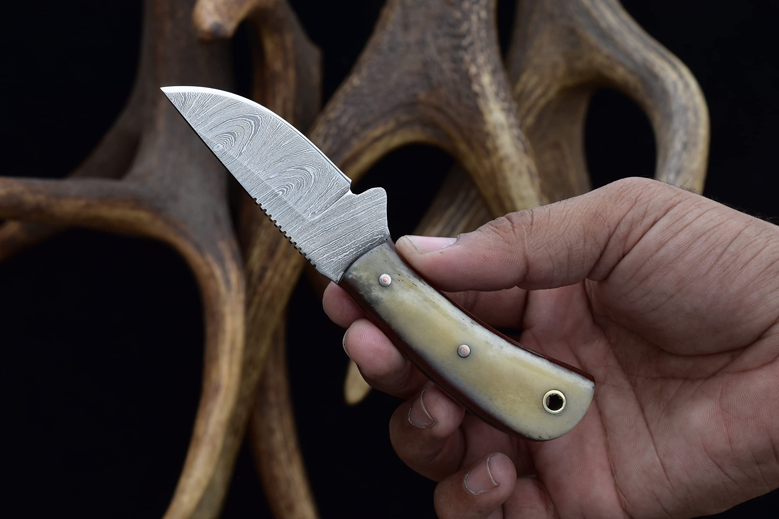 Knives Ranch Fixed Blade EDC Skinning Knife β Cattle Bone Handle β Heavy-duty Horizontal Carry Sheath (2006-B)