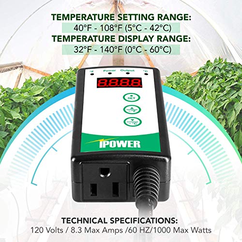 iPower Seed Starter Germination Kit Seedling Propagation Tray with Heater 5in Vented Humidity Dome and Digital Heat Mat Thermostat Combo, Black