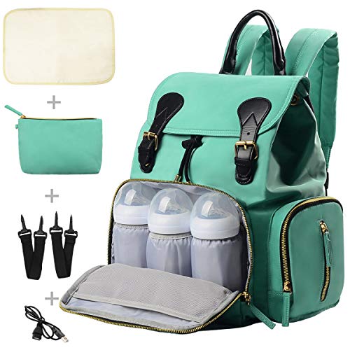 KZNI Leather Diaper Bag Backpack, Diaper Backpack Nappy Baby Bags for Mom Unisex Maternity Diaper Bag with Stroller Hanger (Blue)