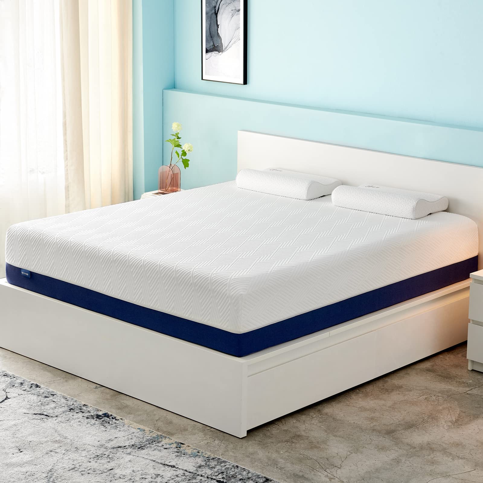IYEE NATURE Queen Mattress,14 Inch Cooling-Gel Memory Foam Mattress Bed in a Box,Mattress Queen Size Supportive & Pressure Relief with Breathable Soft Fabric Cover,Medium Firm Feel
