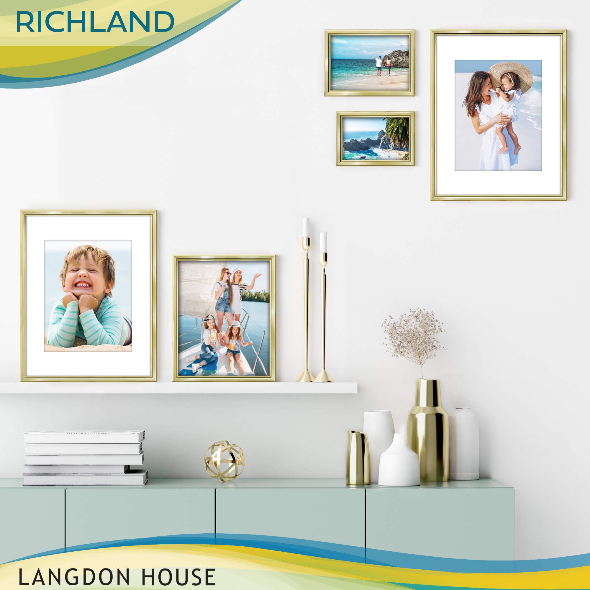 Langdon House 11x14 Picture Frames Set w/Mat for 8x10 Photo (Black, 6 Pack), Distinguished Edging for Classic Style, Wall Mount Only, Richland Collection