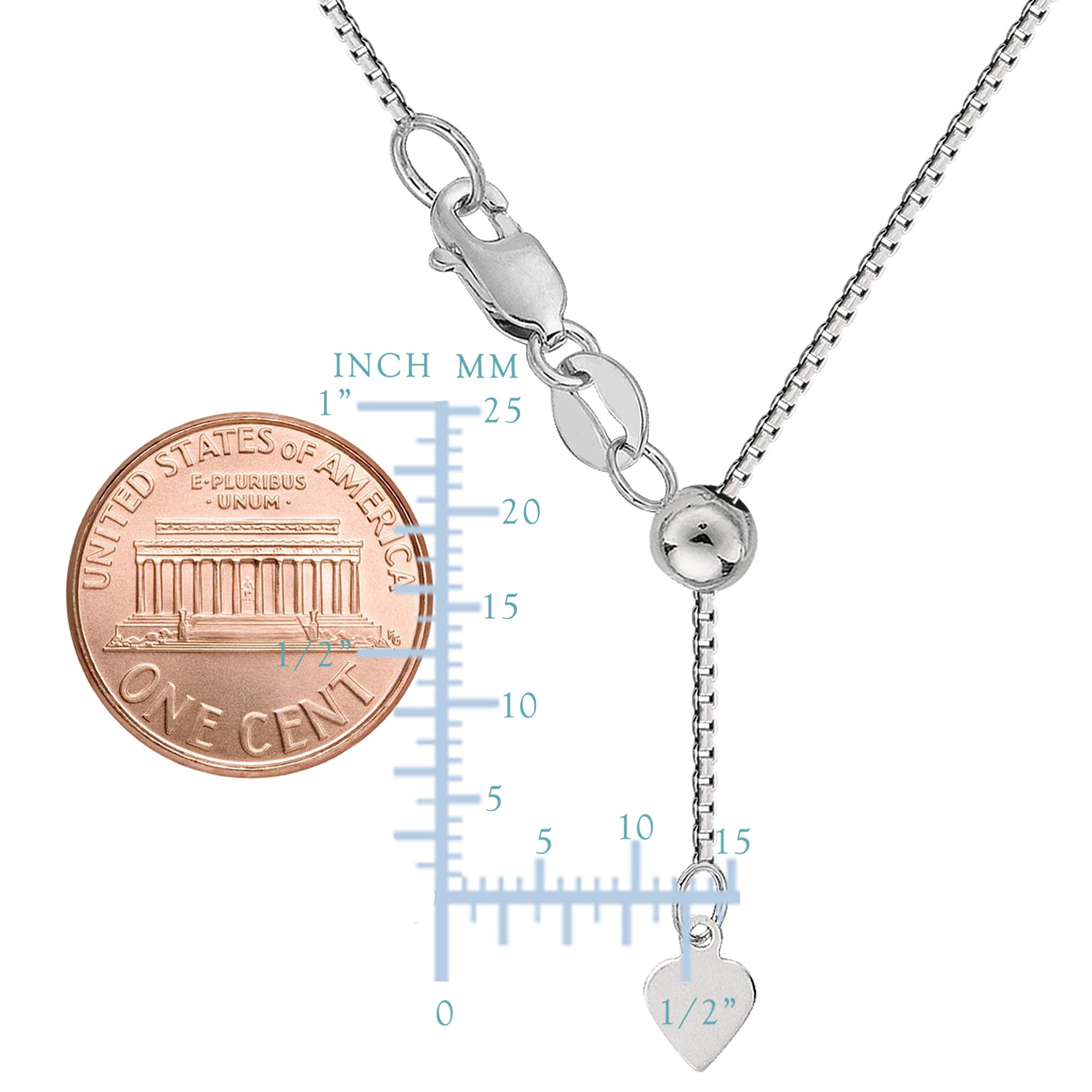 Jewelry Affairs 14k White Real Gold Adjustable Box Link Chain Necklace, 0.7mm, 22"