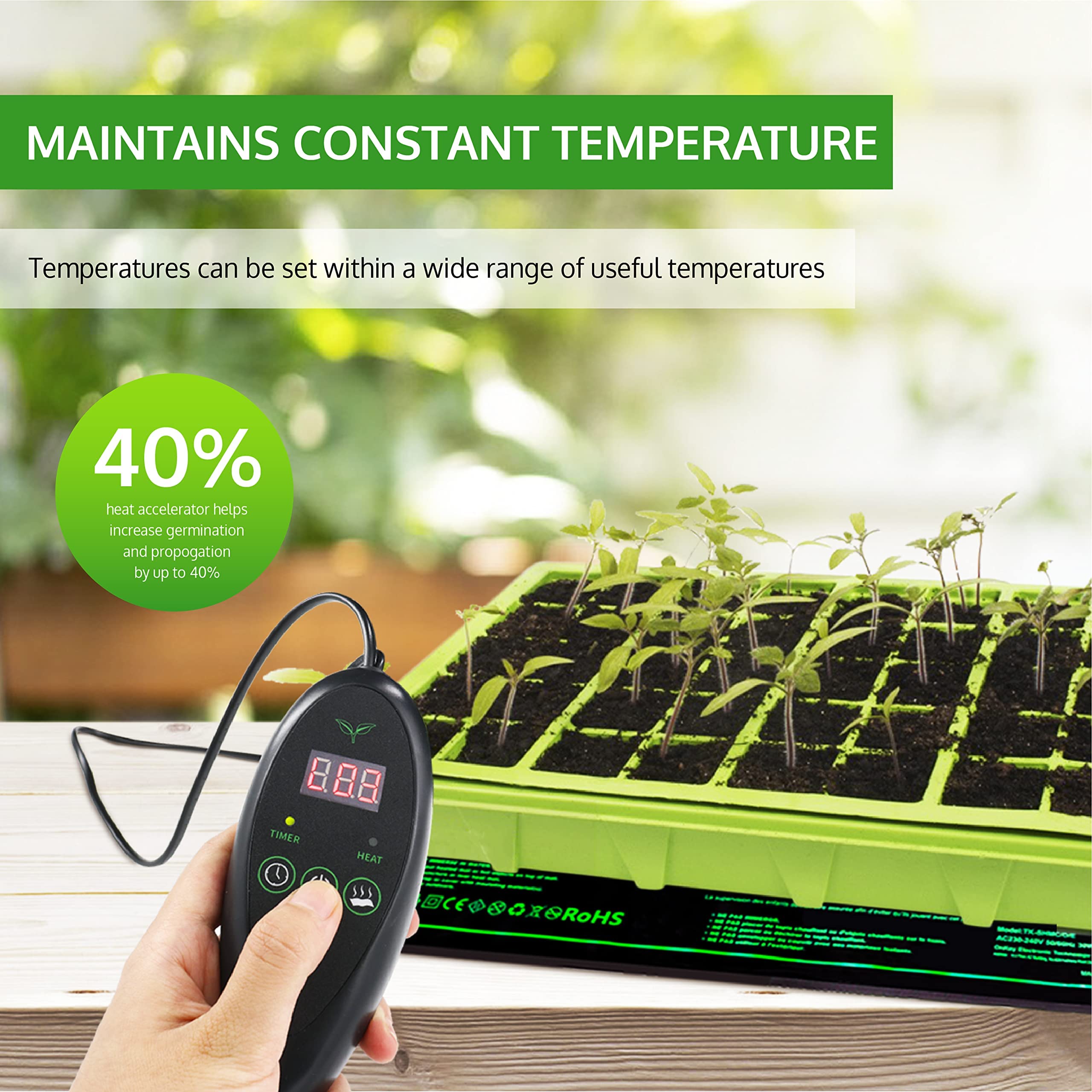 LAWNFUL Illuminated Seed Starter Kit: 60 Peat Pellets + 10''x20'' Plant Heating Mat + 3 Pack Germination Trays with Grow Light & Humidity Dome + 80 Plant Labels + Gardening Tools
