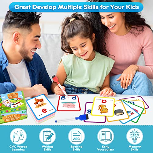Short Vowel Spelling Flashcards, CVC Sight Words Handwriting Cards, Learn to Write Phonics Flash Cards, CVC Words for Kindergarten Learning Activities, Educational Toy Gift for Kids 3 4 5 Years Old