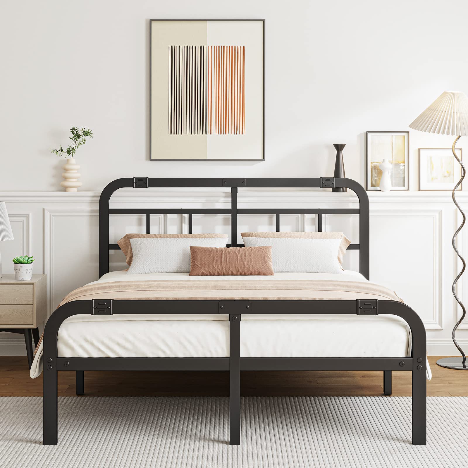 King Size Metal Bed Frame with Headboard and Footboard 14 Inch High, Heavy Duty Steel Slats with 3500lbs Support, No Box Spring Needed, Noise Free,Easy Assembly, Black