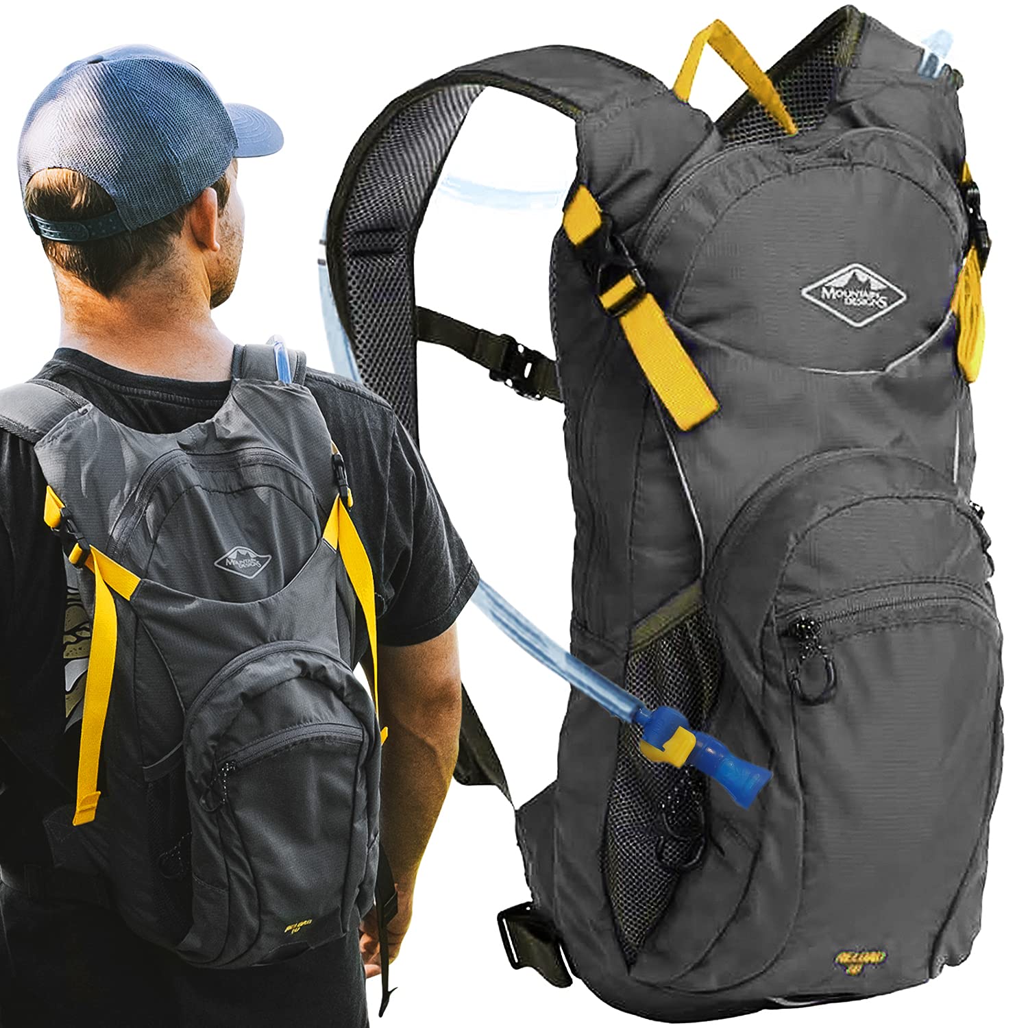 Mountain Designs Hydration Backpack - 10L Leakproof Hiking Backpack has Large Compartments and 3L Tactical Backpack Water Bladder - Water Backpack or Hydration Backpack is a Hiking Gear Must.