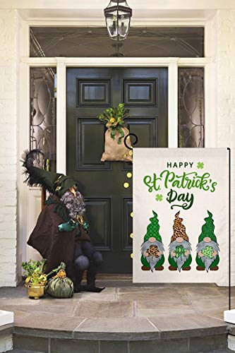 St. Patricks Day Gnomes Garden Flag Vertical Double Sided Burlap Yard Spring Shamrock Outdoor Decor 12 x 18 Inches