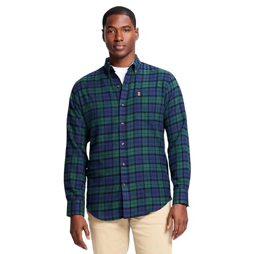 IZOD Men's Stratton Flannel Long Sleeve Button Down Shirt, Sycamore, X-Large