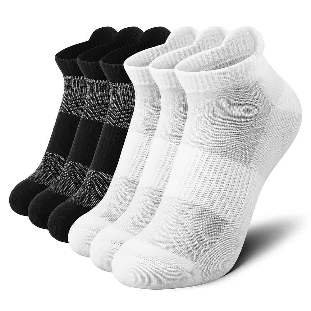 Nonwe Men's Golf Socks Arch Support Causal Athletic Socks with Cushion Black&White L 6 Pairs