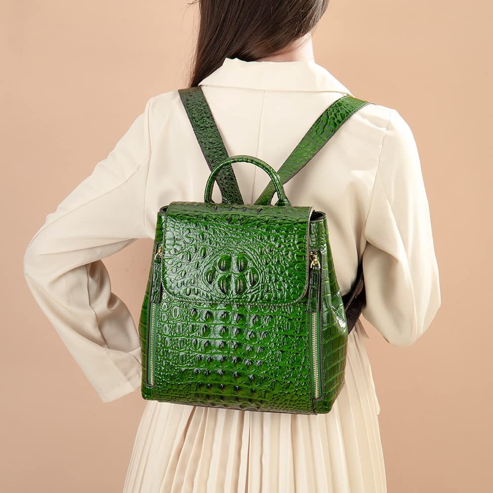 NIUCUNZH Cute Mini Backpack Purse For Women, Crocodile Small Backpack Fashion Casual Leather Back Pack Purses Green